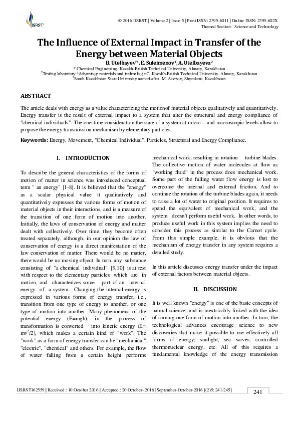 (PDF) The Influence of External Impact in Transfer of the Energy ...