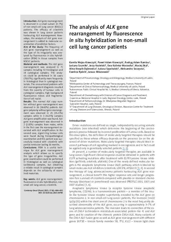 (PDF) Assessment of ALK Status by FISH on 1000 Spanish Non-Small Cell ...