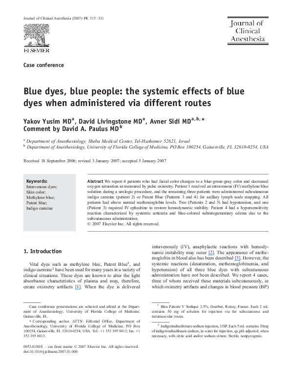 (PDF) Blue dyes, blue people: the systemic effects of blue dyes when ...