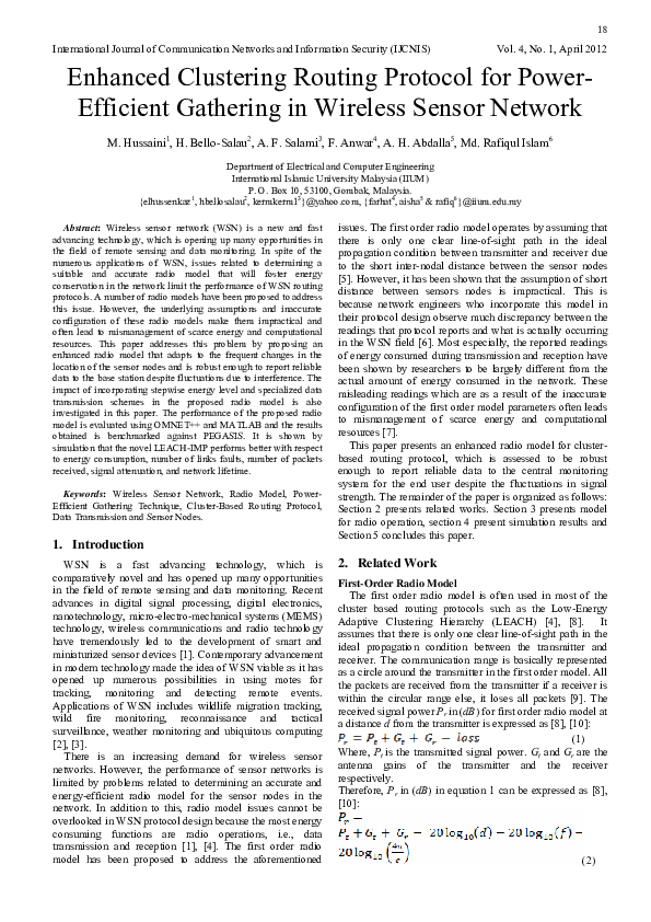 Pdf Enhanced Clustering Routing Protocol For Power Efficient Gathering In Wireless Sensor Networks
