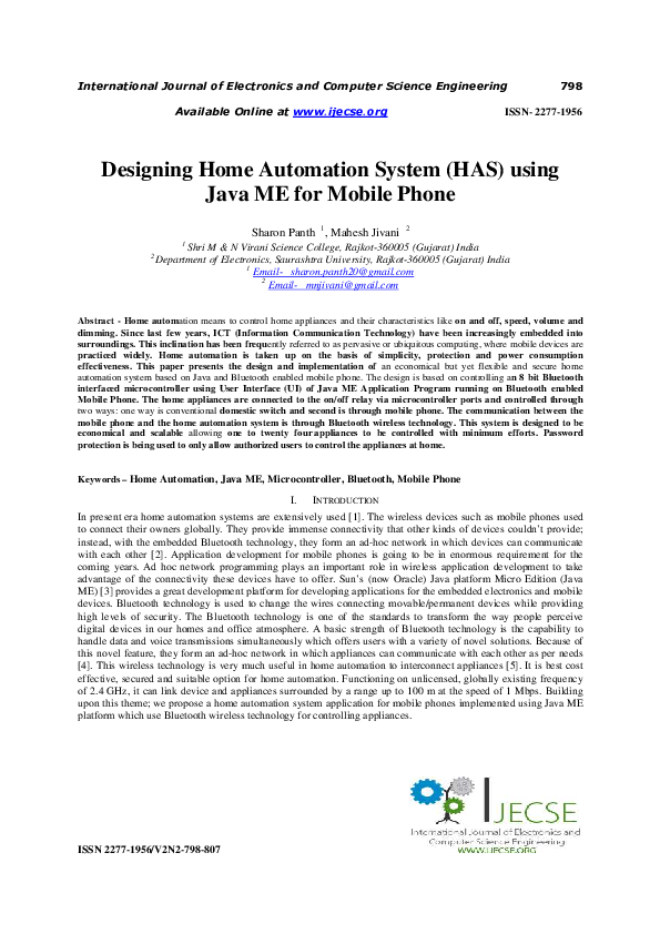 (PDF) Designing Home Automation System (HAS) using Java ME for Mobile Phone
