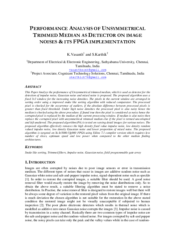 Pdf A Fpga Implementation Of Low Complexity Noise Removal Vasily Moshnyaga