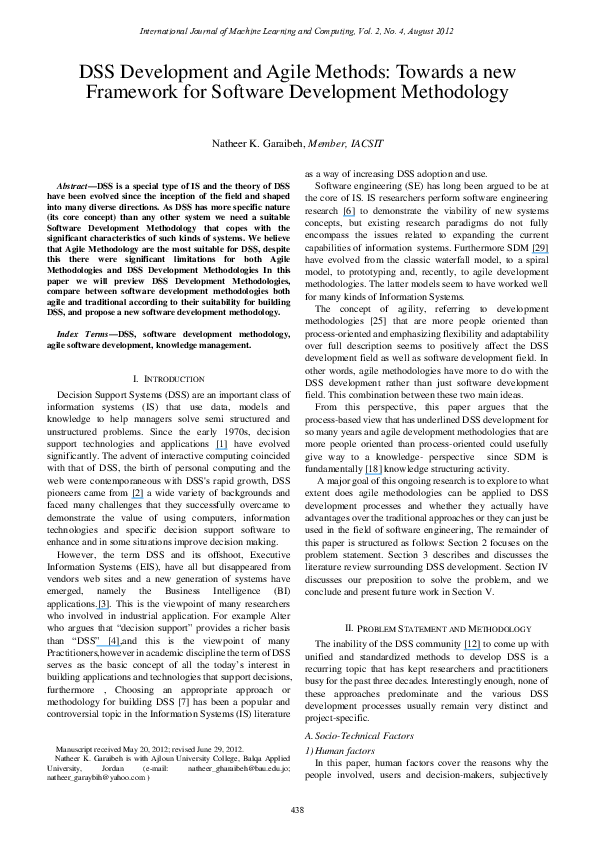 (PDF) Agile Development Methodologies: Are they suitable for developing Decision Support Systems