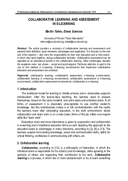 COLLABORATIVE LEARNING AND ASSESSMENT IN E-LEARNING