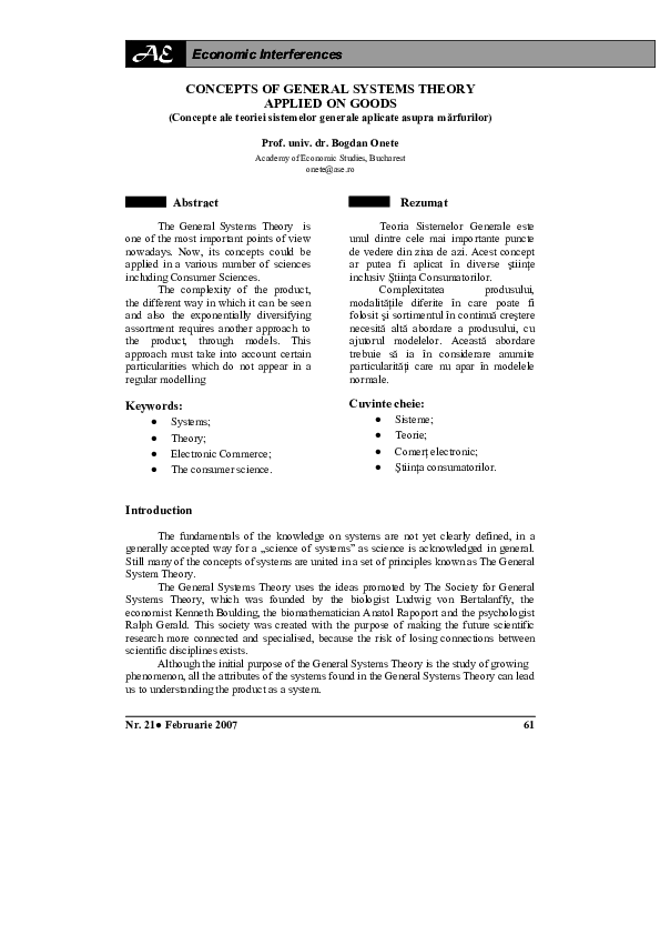 (PDF) Concepts of General Systems Theory Applied on Goods