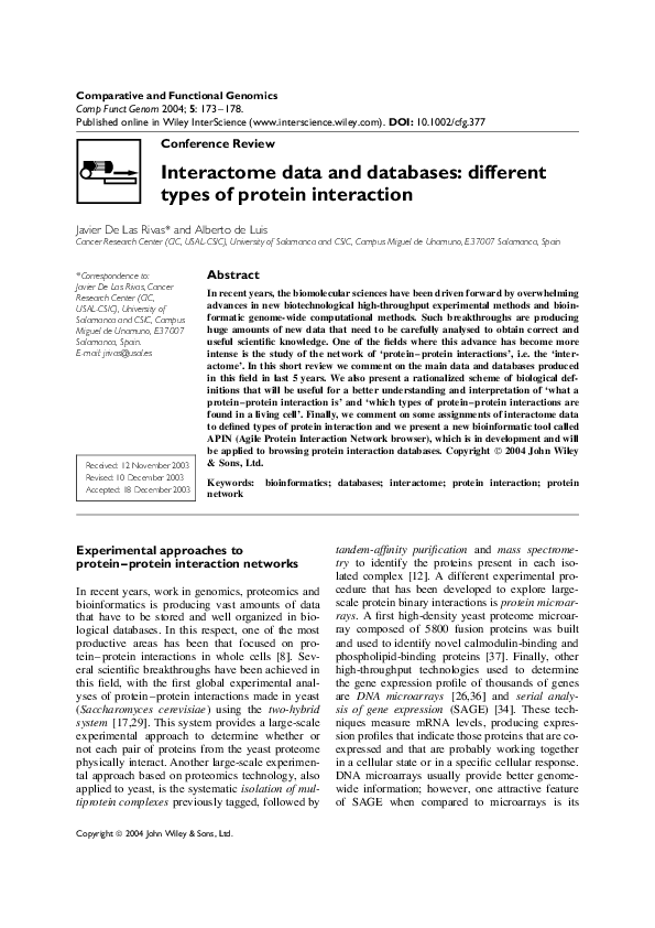 (PDF) Interactome data and databases: different types of protein ...