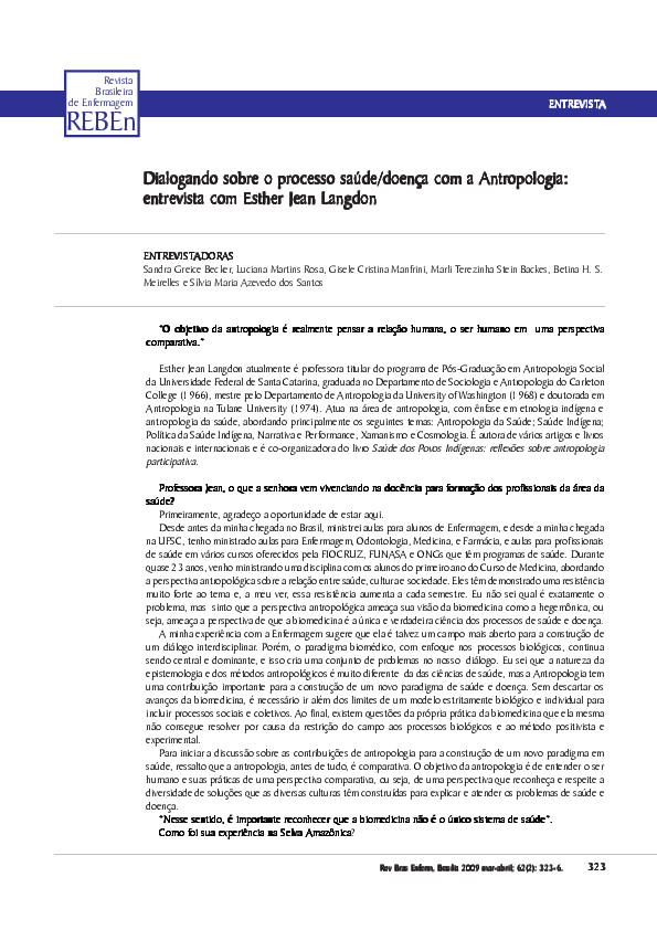 (PDF) Dialogando sobre o processo saúde/doença com a Antropologia ...