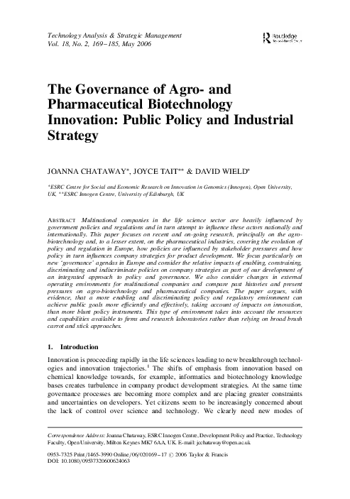 (PDF) The governance of agro- and pharmaceutical biotechnology ...