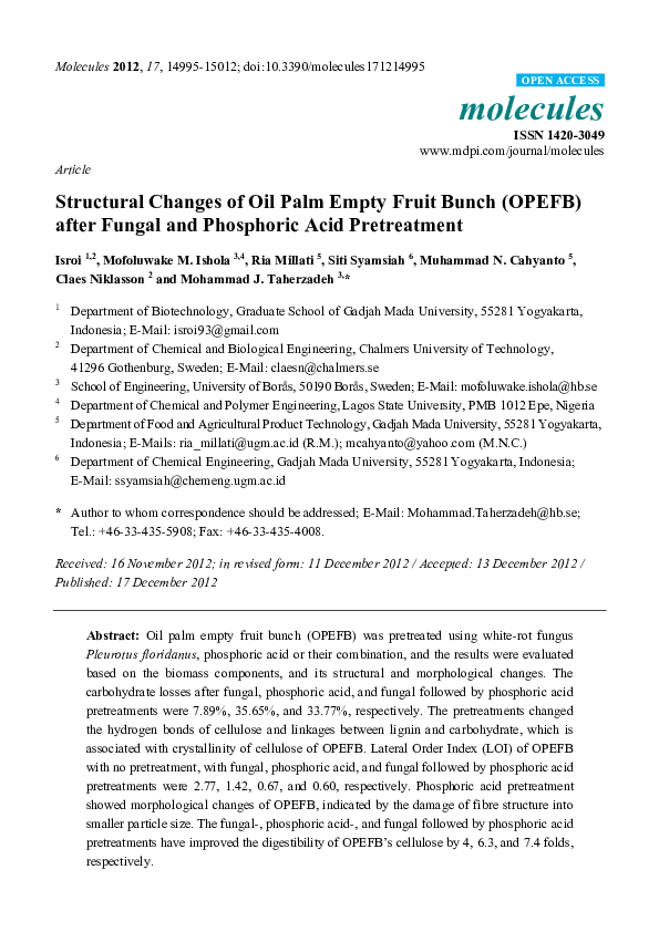 (PDF) Structural changes of oil palm empty fruit bunch (OPEFB) after fungal and phosphoric acid ...
