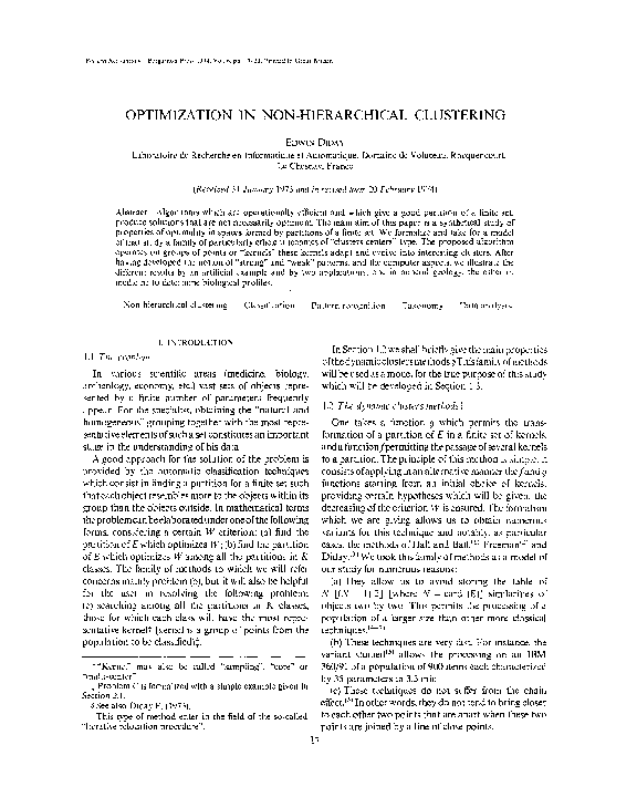 (PDF) Optimization in non-hierarchical clustering