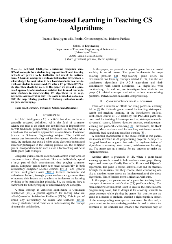 (PDF) Using game-based learning in teaching CS algorithms