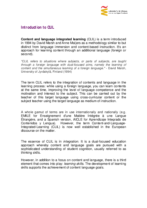 (PDF) Introduction to CLIL