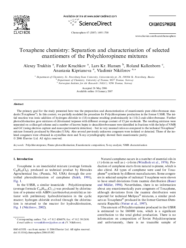 (PDF) Toxaphene chemistry: Separation and characterisation of selected ...