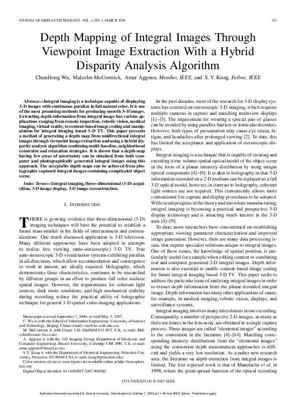 (PDF) Pre-Processing of Integral Images for 3-D Displays | Amar Aggoun - Academia.edu