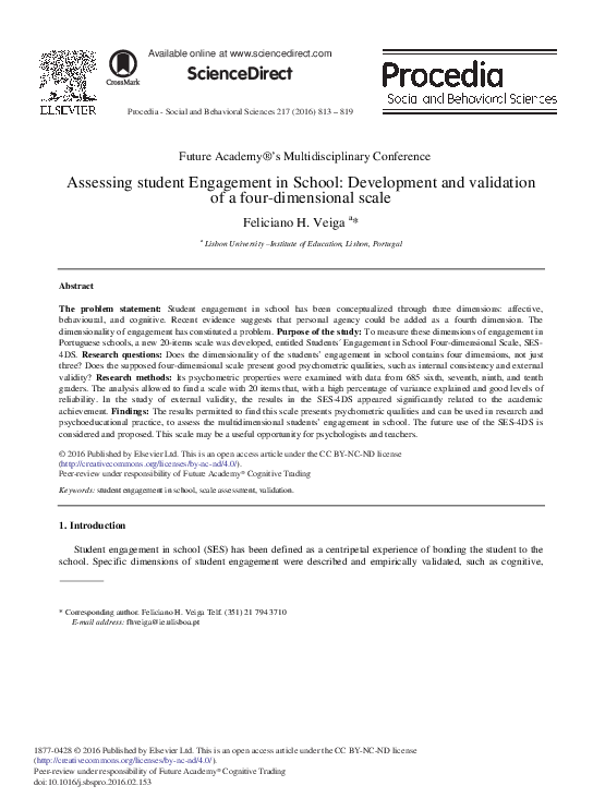 (PDF) Assessing student Engagement in School: Development and ...