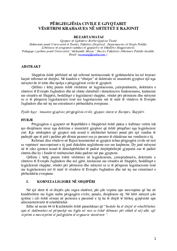 (DOC) PERGJEGJESIA CIVILE E GJYQTARIT.