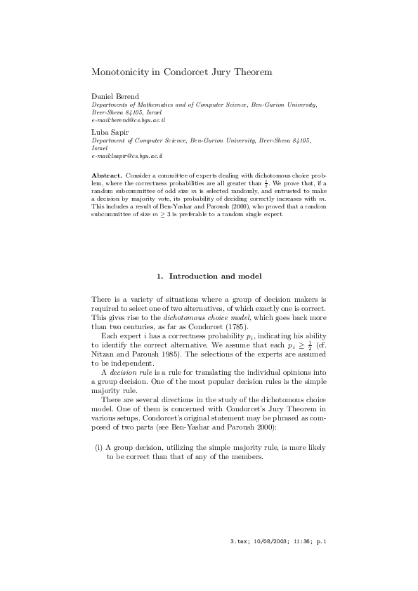 (PDF) Monotonicity in Condorcet Jury Theorem