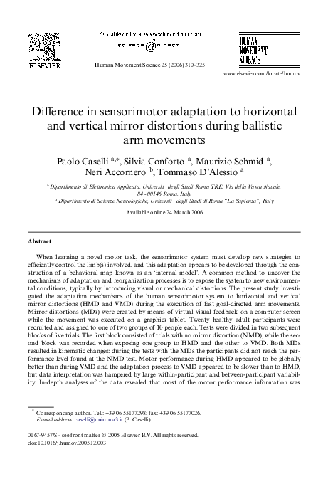 (PDF) Difference in sensorimotor adaptation to horizontal and vertical mirror distortions during ...