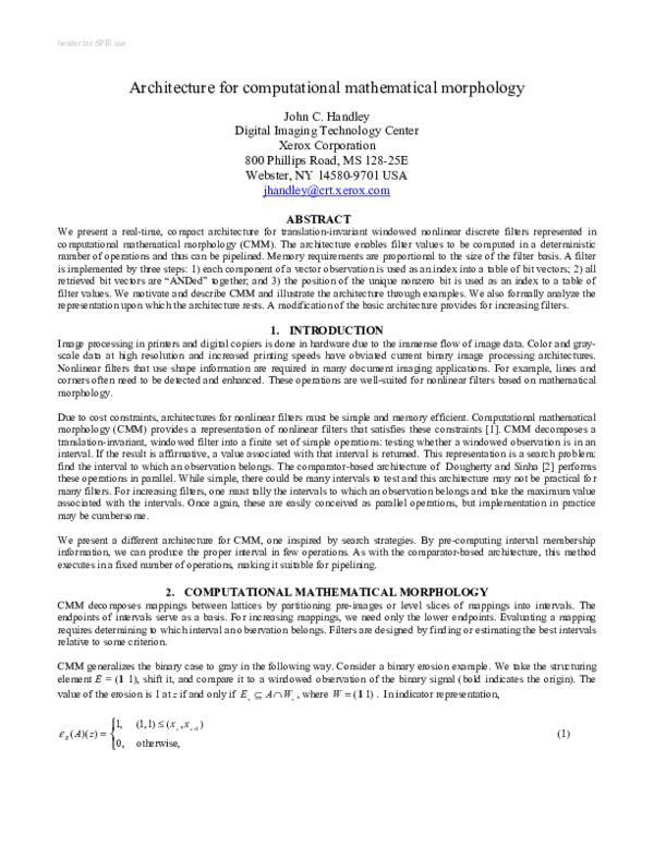Pdf Bit Vector Architecture For Computational Mathematical Morphology