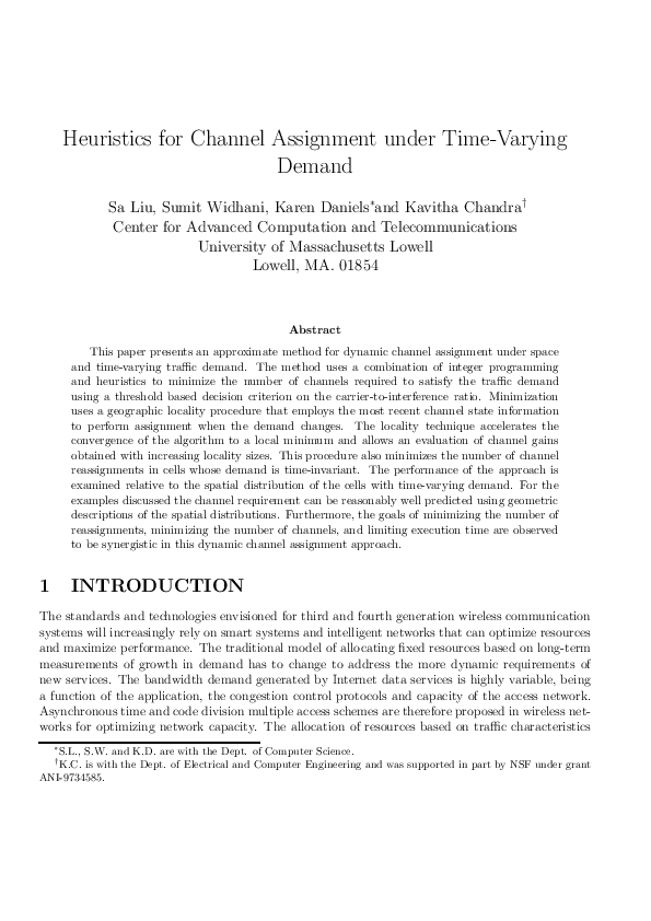 (PDF) Heuristics for Channel Assignment under Time-Varying Demand