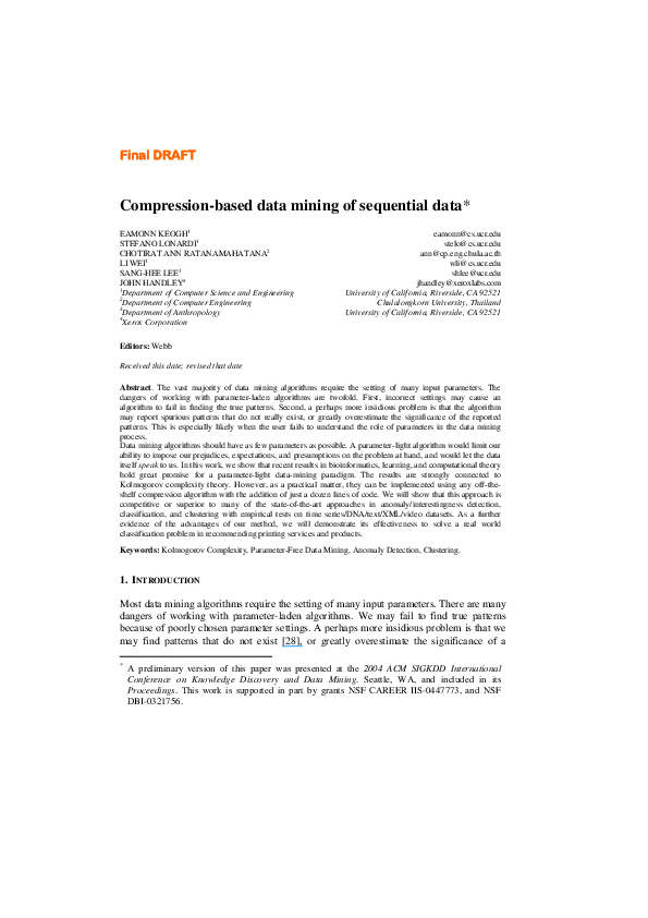 (PDF) Compression-based data mining of sequential data