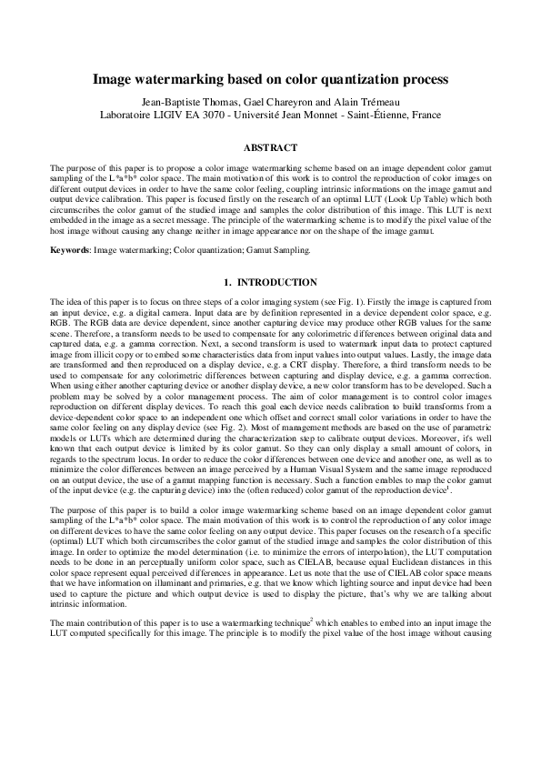 (PDF) Image watermarking based on a color quantization process