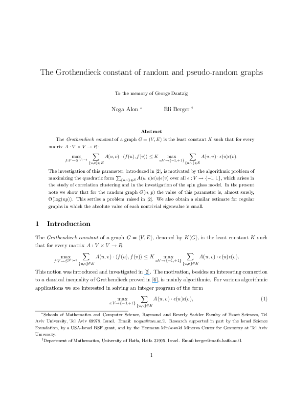 (PDF) The Grothendieck constant of random and pseudo-random graphs