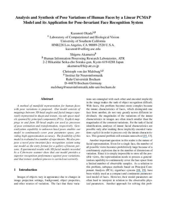 Pdf Analysis And Synthesis Of Pose Variations Of Human Faces By A Linear Pcmap Model And Its