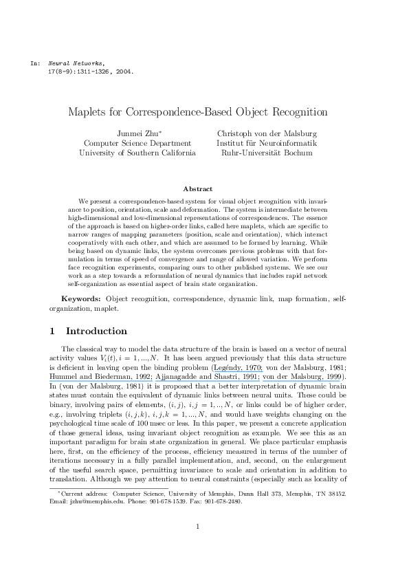 (PDF) Maplets for correspondence-based object recognition