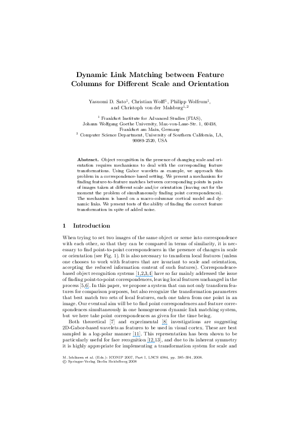Pdf Dynamic Link Matching Between Feature Columns For Different Scale And Orientation