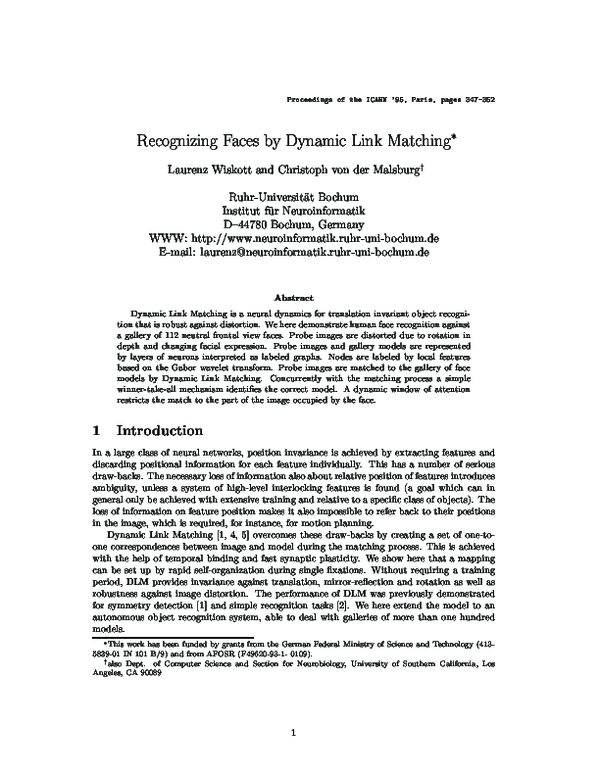 Pdf Recognizing Faces By Dynamic Link Matching