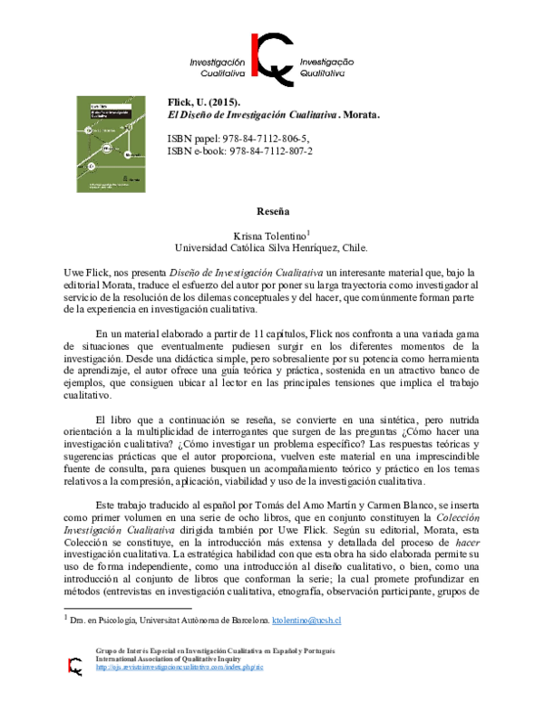 (PDF) Flick, U. (2015). El diseño de la investigación cualitativa.