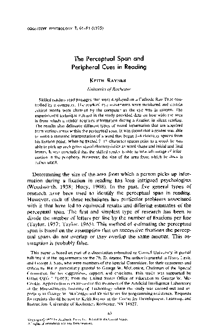 (PDF) The perceptual span and peripheral cues in reading
