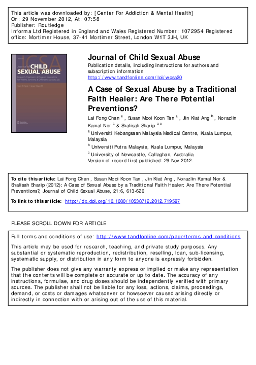 (PDF) A Case of Sexual Abuse by a Traditional Faith Healer: Are There ...