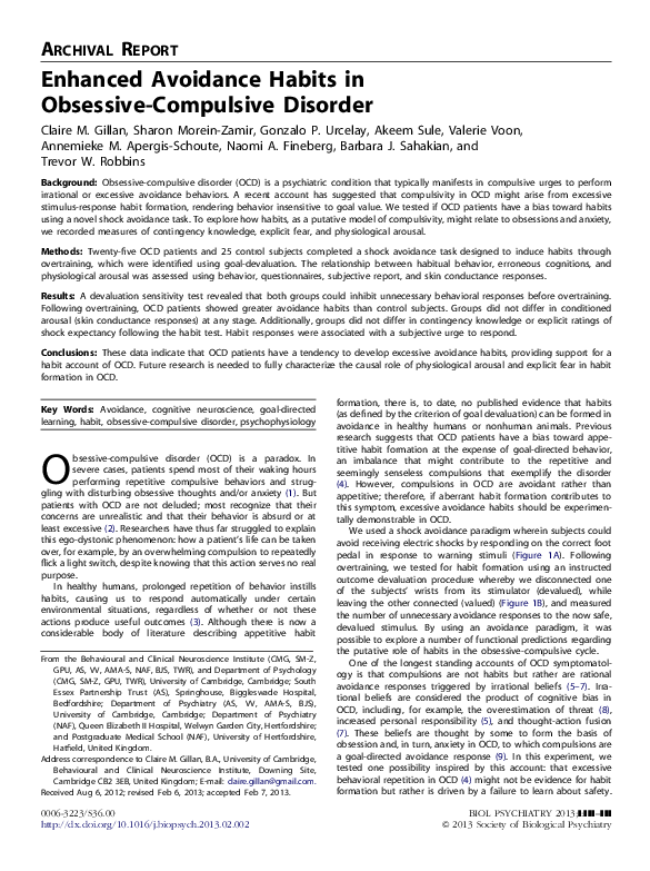 (PDF) Enhanced Avoidance Habits in Obsessive-Compulsive Disorder