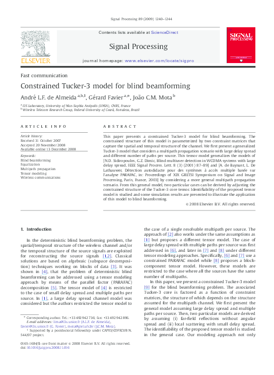 (PDF) Constrained Tucker-3 model for blind beamforming Signal