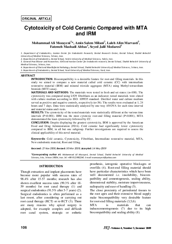 (PDF) Cytotoxicity of Cold Ceramic Compared with MTA and IRM