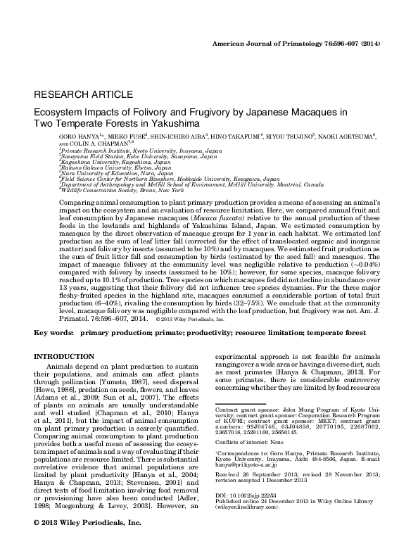 (PDF) Ecosystem Impacts of Folivory and Frugivory by Japanese Macaques ...