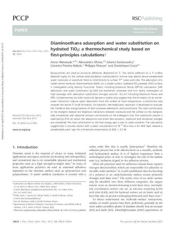 (PDF) Diaminoethane adsorption and water substitution on hydrated TiO2 ...