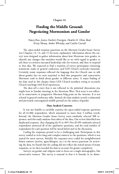 (PDF) Finding the Middle Ground: Negotiating Mormonism and Gender