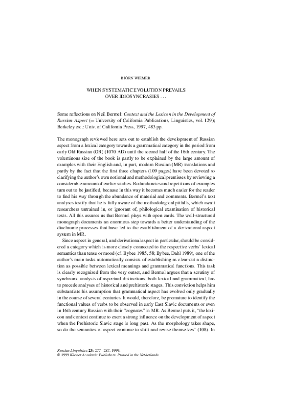 (PDF) When Systematic Evolution Prevails over Idiosyncrasies ... Some ...