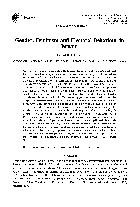 (PDF) Gender, feminism and electoral behaviour in Britain