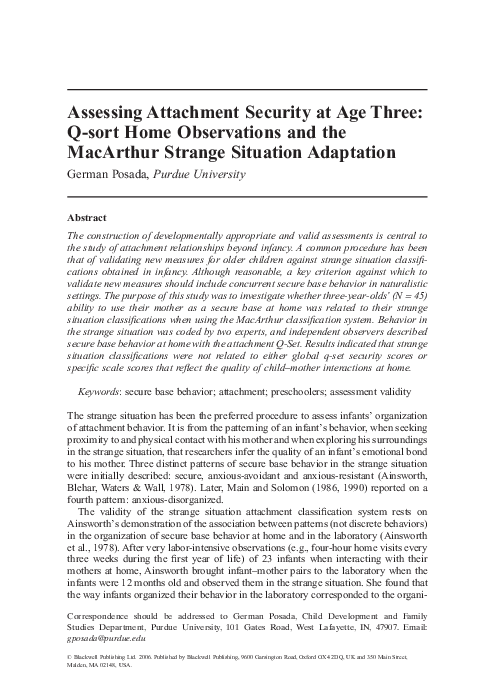 (PDF) Assessing Attachment Security at Age Three: Q-sort Home ...