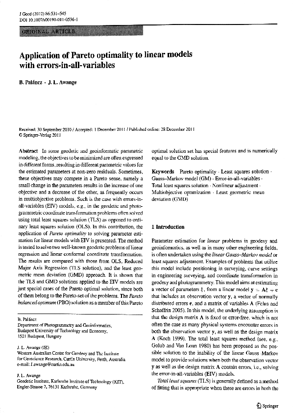 (PDF) Application of Pareto optimality to linear models with errors-in ...