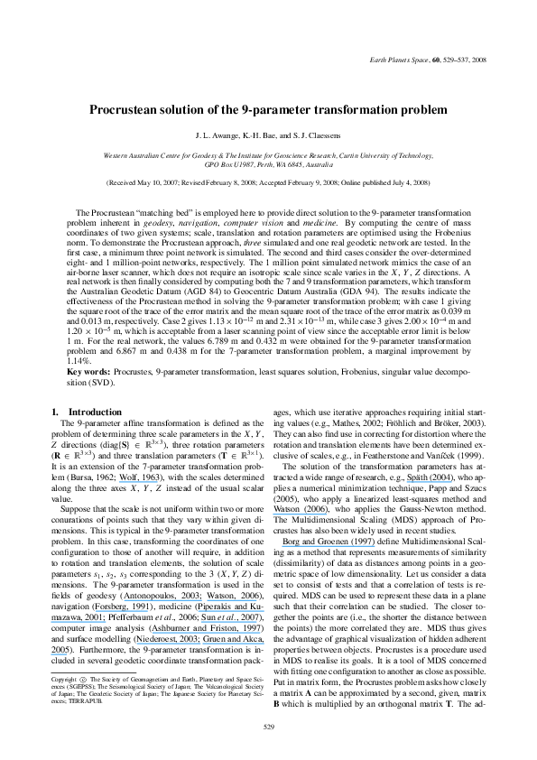 (PDF) Procrustean solution of the 9-parameter transformation problem