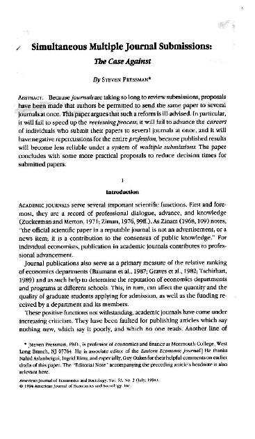 (PDF) Simultaneous multiple journal submissions: The case against