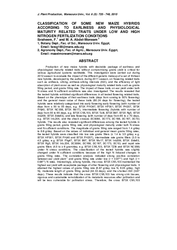 (PDF) CLASSIFICATION OF SOME NEW MAIZE HYBRIDS ACCORDING TO EARLINESS ...