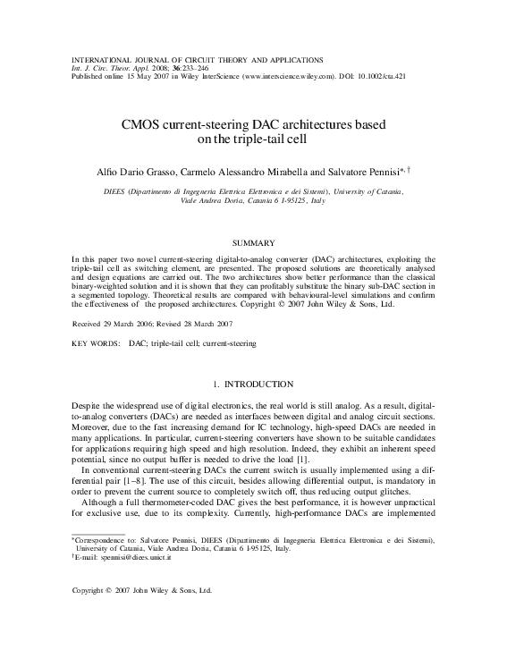 (PDF) CMOS current-steering DAC architectures based on the triple-tail cell