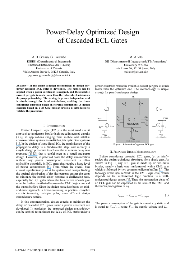 (PDF) Power-Delay Optimized Design of Cascaded ECL Gates