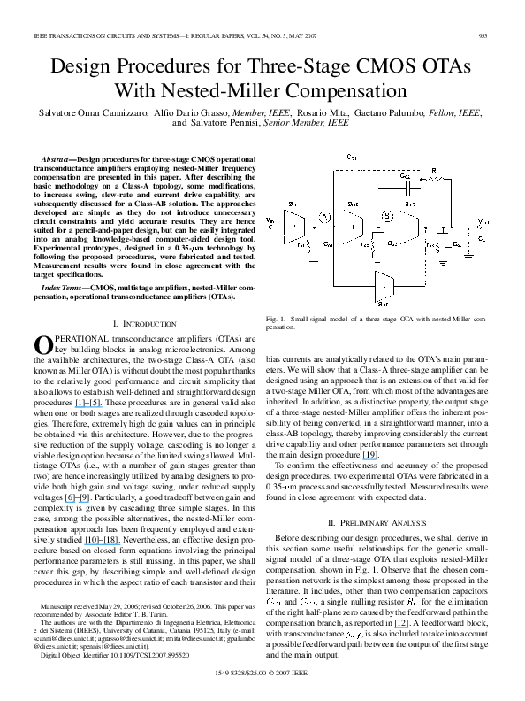 (PDF) Design Procedures for Three-Stage CMOS OTAs With Nested-Miller ...